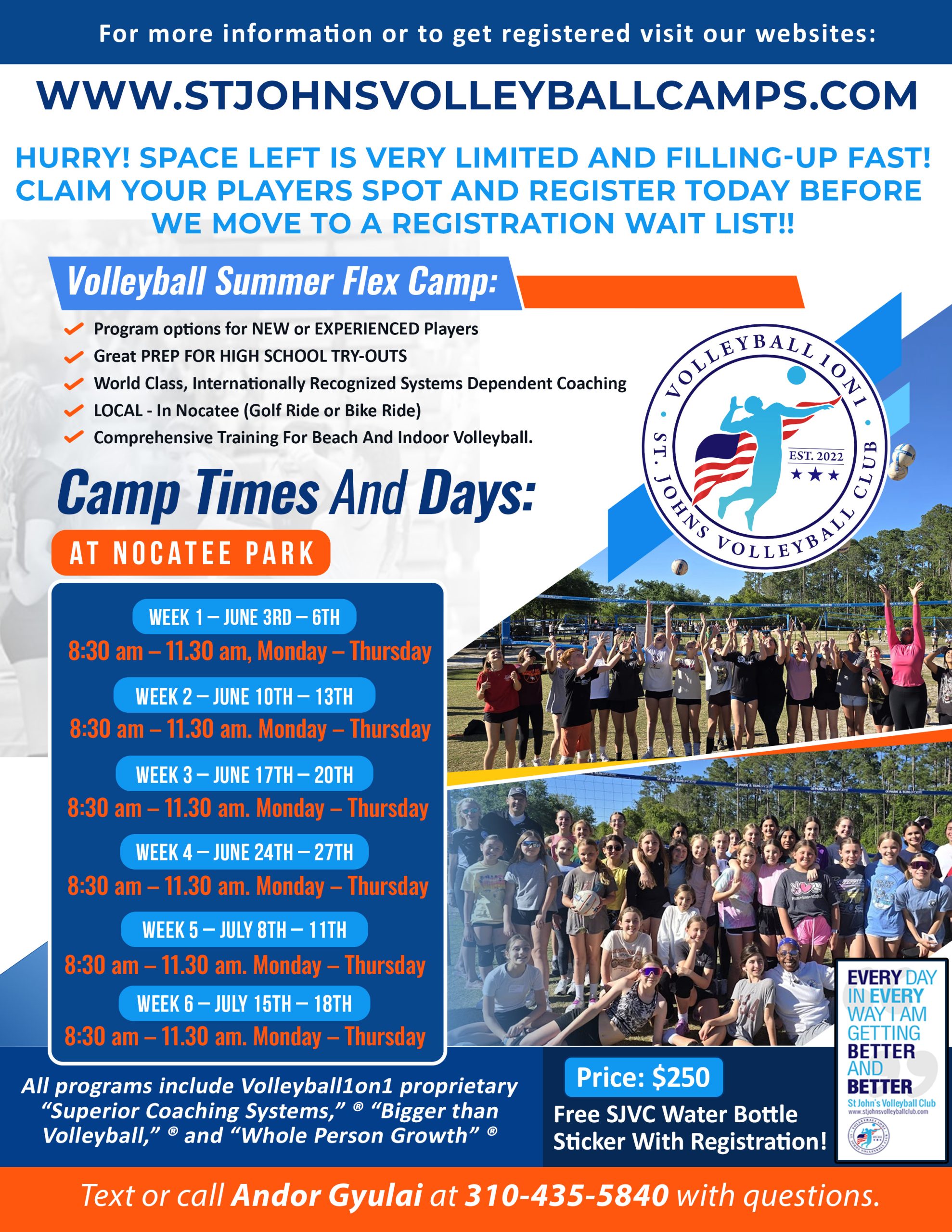 Volleyball Summer Camp - Nocatee Fields In Ponte Vedra Florida with St ...